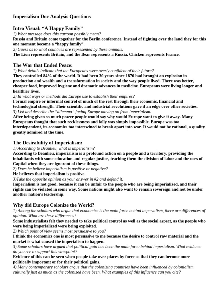 Imperialism Doc Packet Questions | PDF | Imperialism | Nationalism