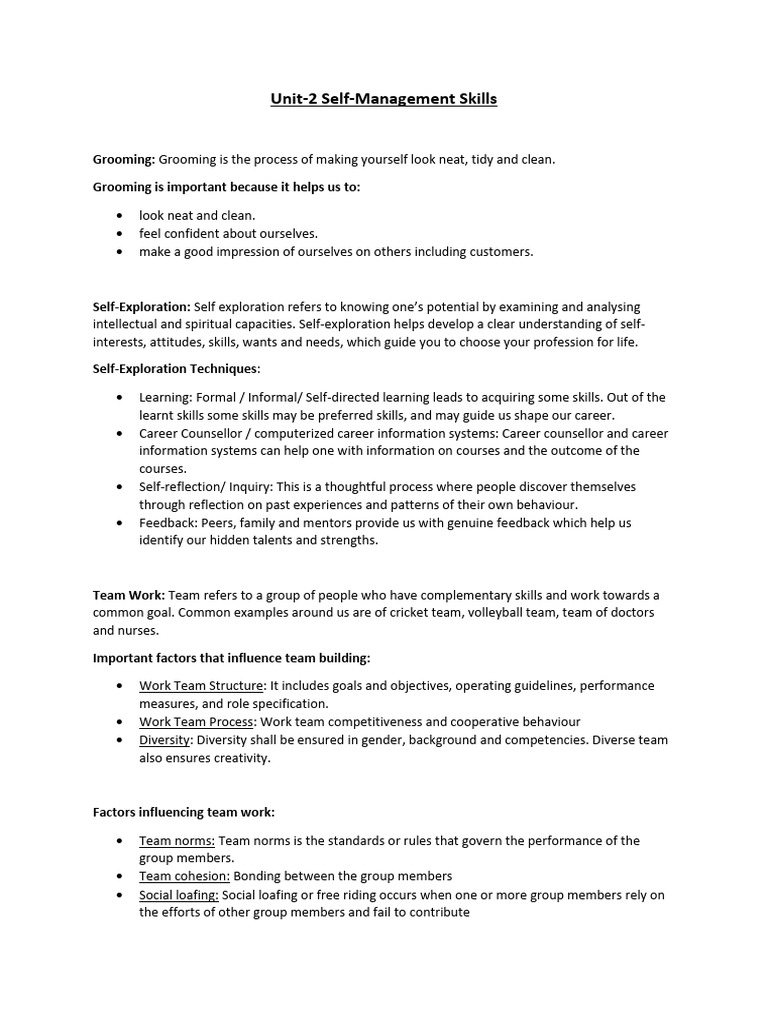 Unit-2 Self Management Skills | PDF | Goal | Skill