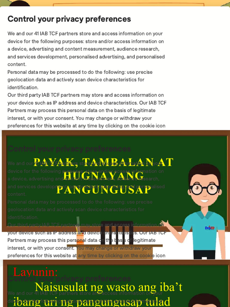 Unang Markahan Linggo 7: Payak, Tambalan at Hugnayang Pangungusap | PDF ...