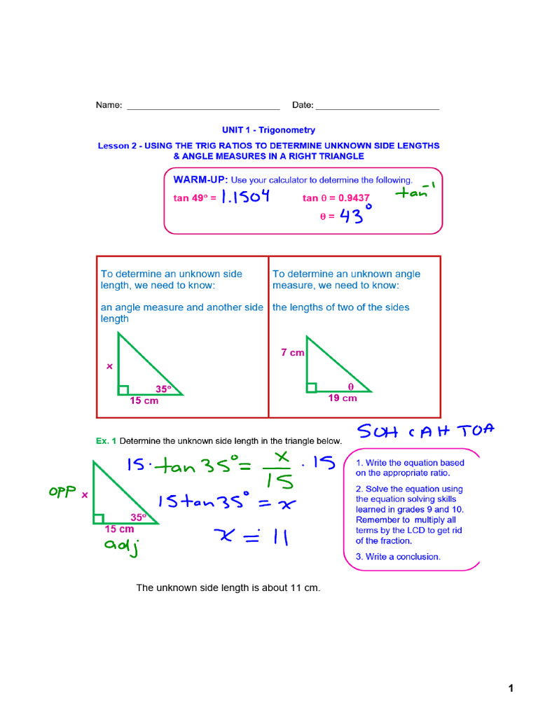 Lesson 2 - Solving Trig Ratios | PDF