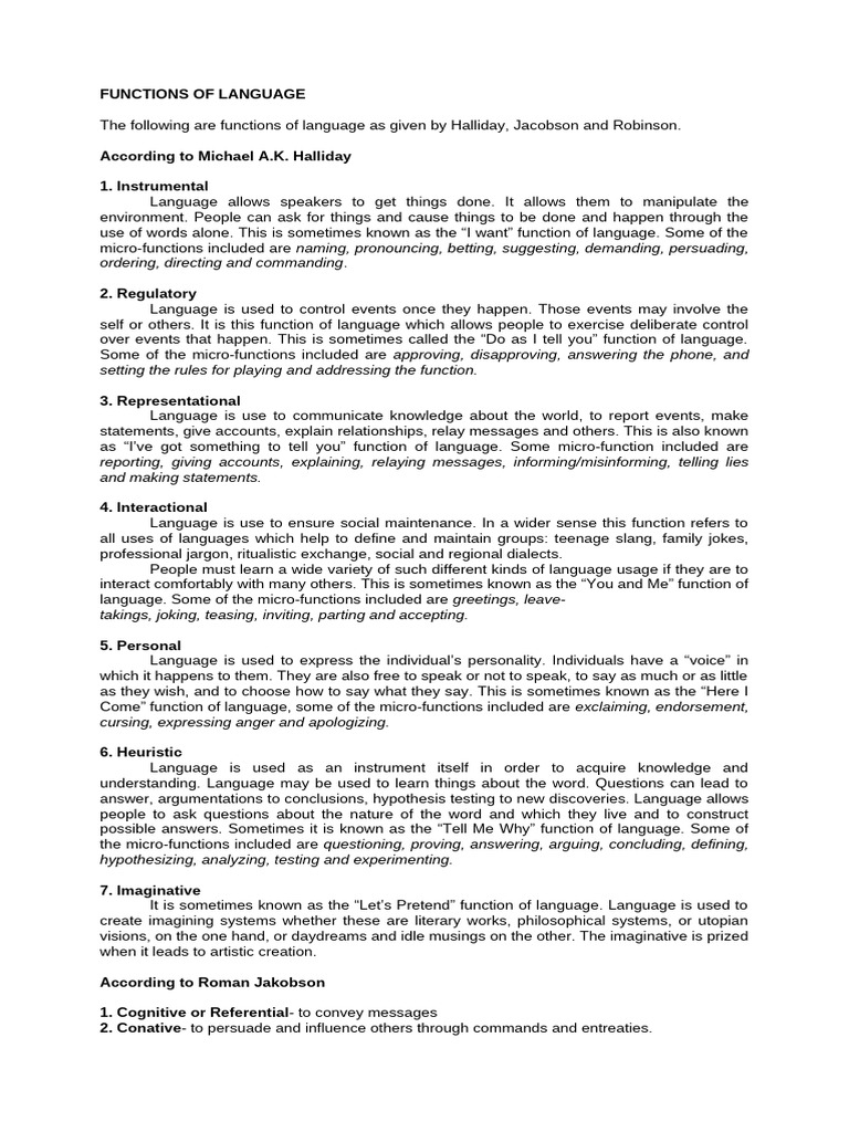 Functions of Language | PDF | Psychology | Human Communication