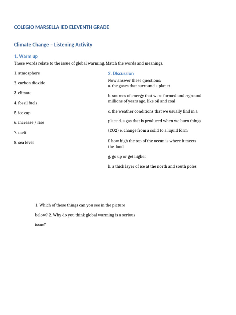 Climate Change Listening Activity | PDF | Climate Change | Atmosphere ...