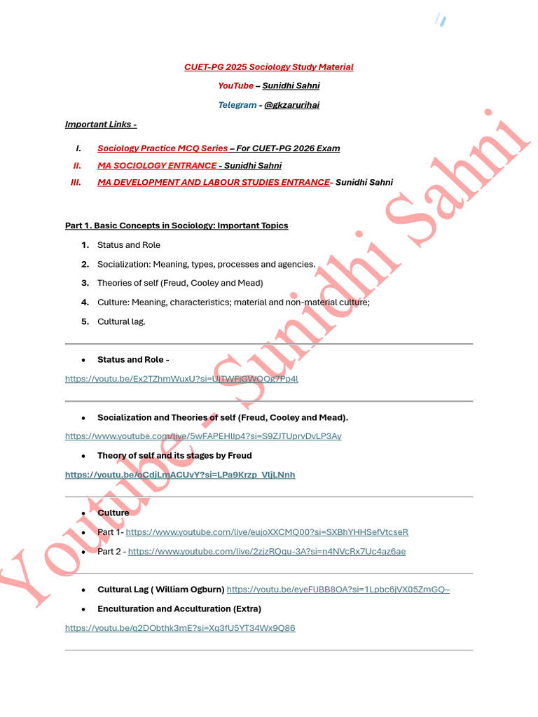 CUET-pg Sociology 2025 Study Material | PDF | Sociology | Caste