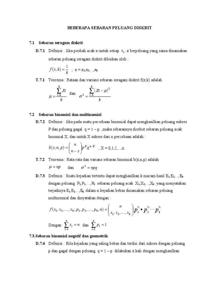 Sebaran Peluang Diskrit | PDF | Metode & Bahan Ajar
