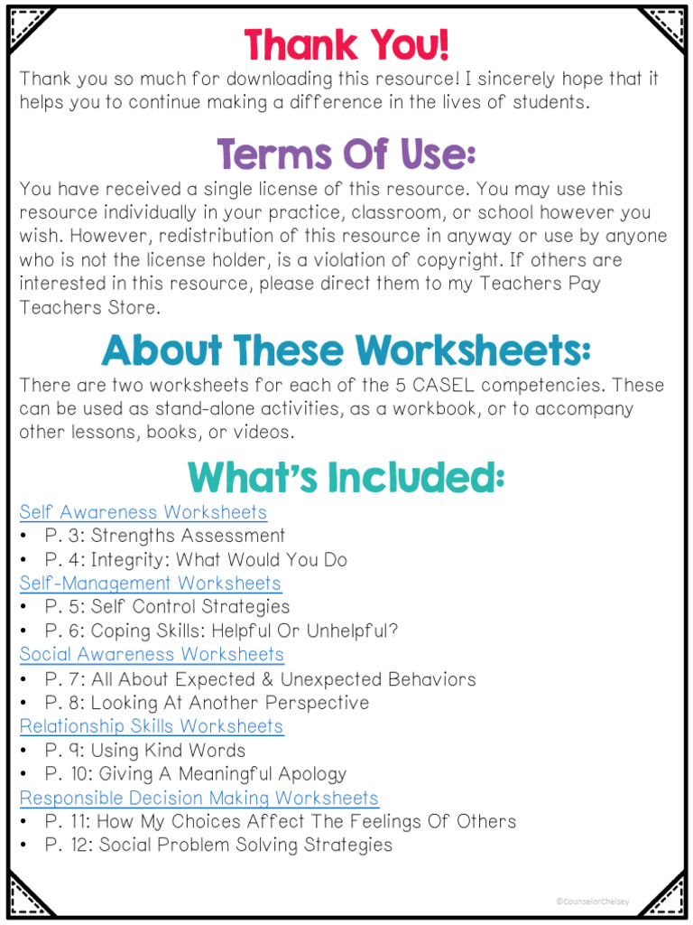 Terms of Use:: About These Worksheets | PDF