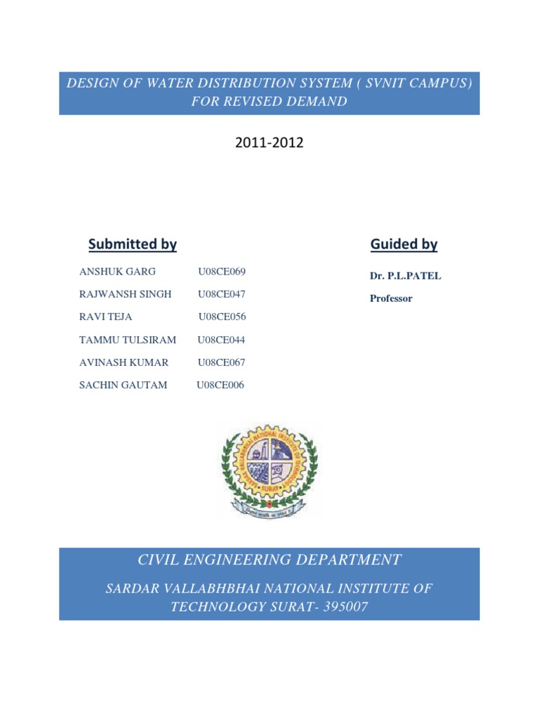 Design of Water Distribution System For SVNIT Campus | PDF | Water ...
