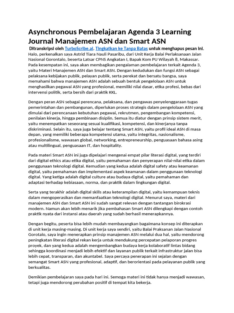 Asynchronous Pembelajaran Agenda 3 Learning Journal Manajemen ASN Dan ...