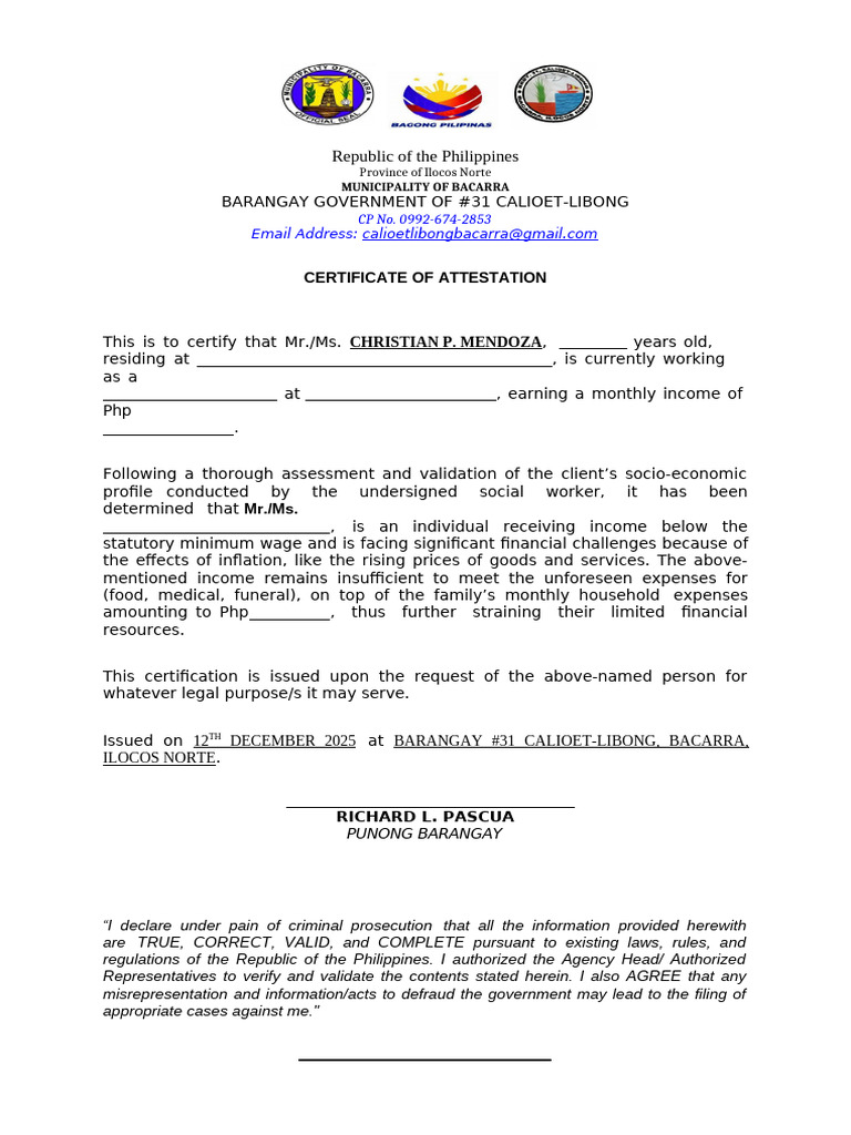 Attestation 2025 | PDF