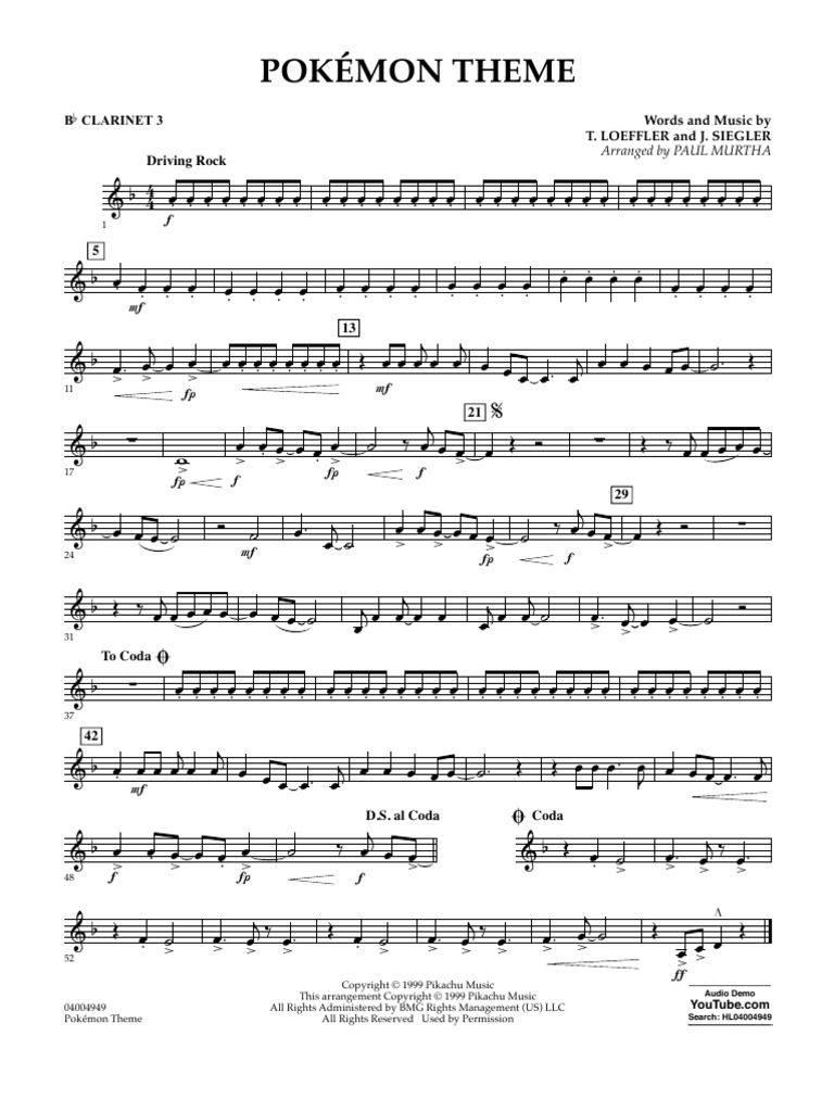 Pokemon Theme - Clarinet 3 | PDF