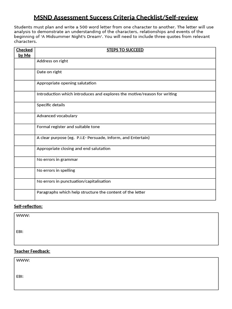 Assessment Success Criteria Checklist | PDF