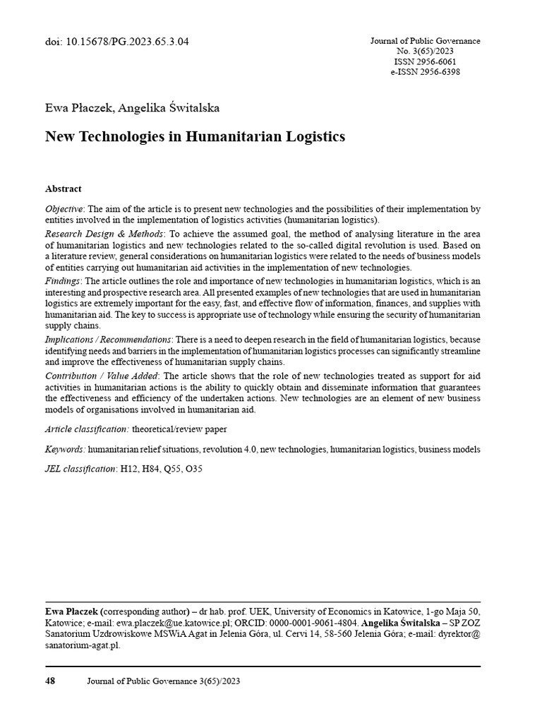 2024 08 9 Placzek Switalska | PDF | Humanitarian Aid | Internet Of Things