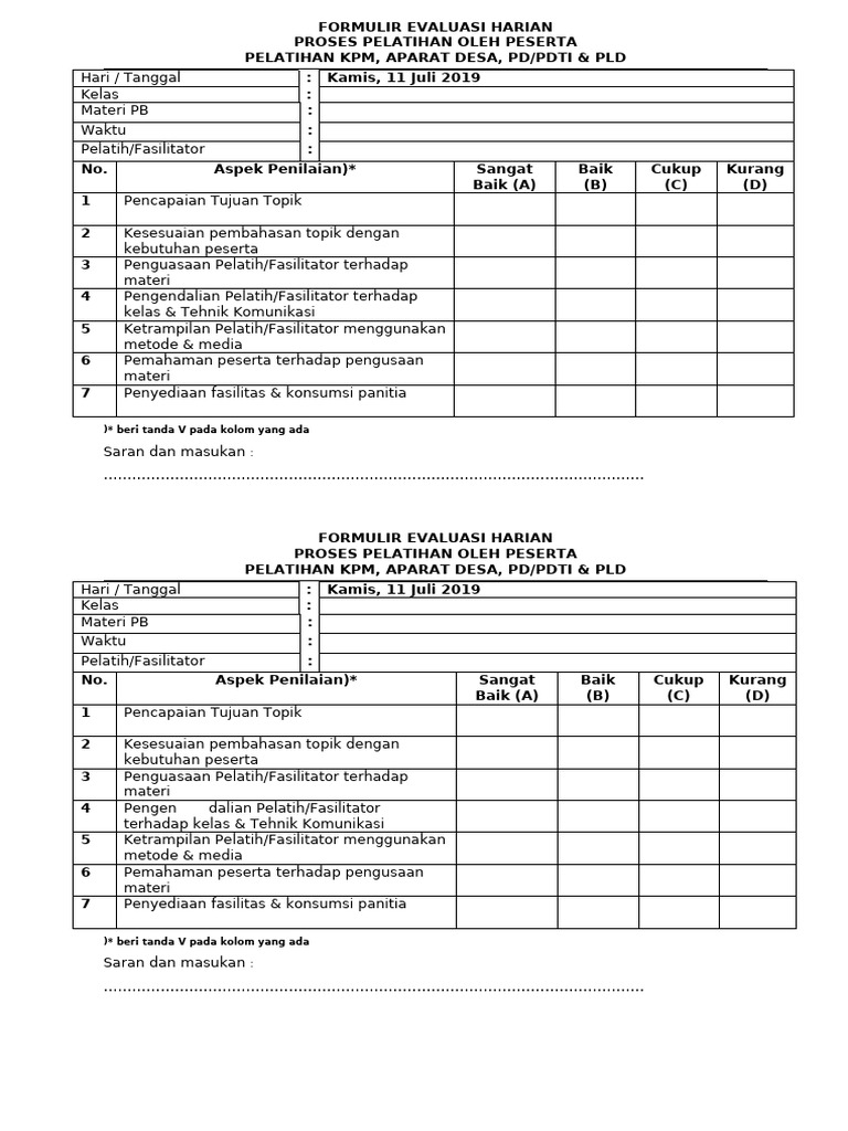Form 1c Form Evaluasi Pelatihan Oleh Peserta | PDF