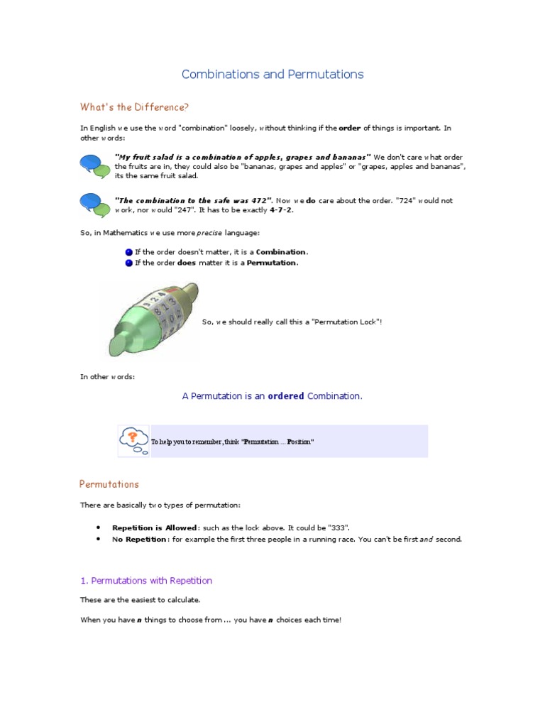 Combinations and Permutations | PDF | Permutation | Fraction (Mathematics)