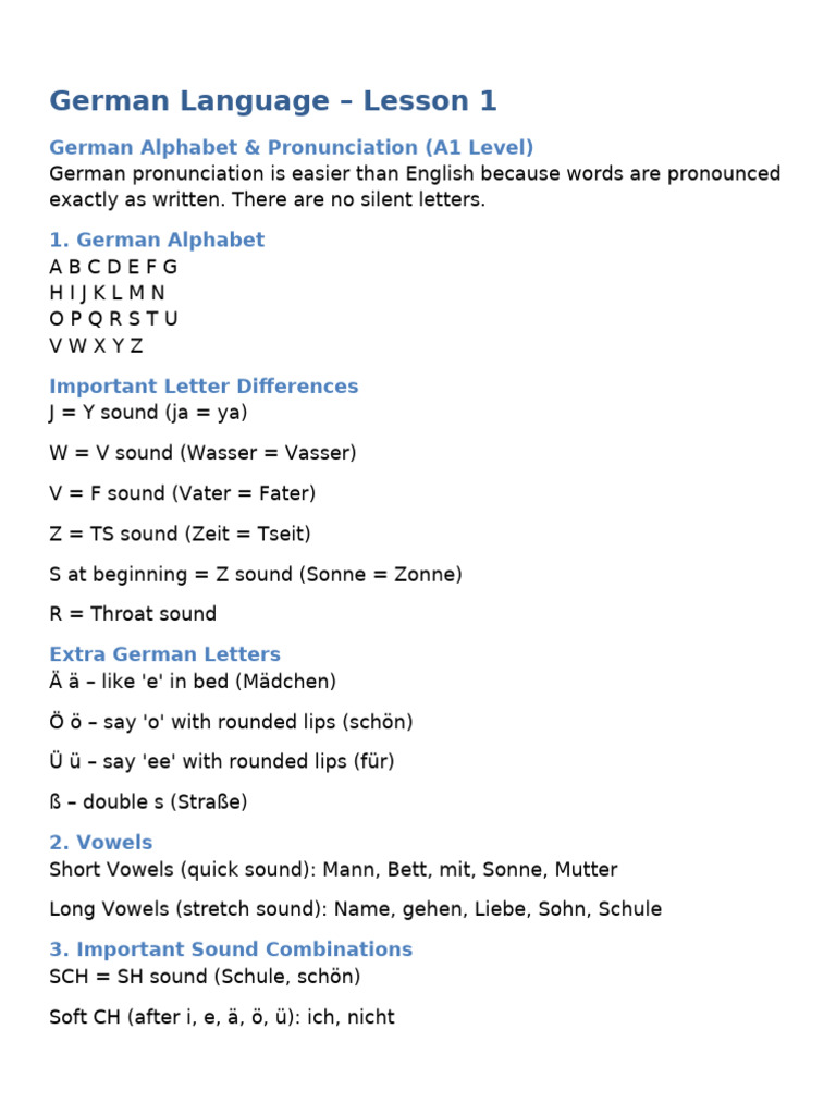 German Alphabet and Pronunciation A1 | PDF