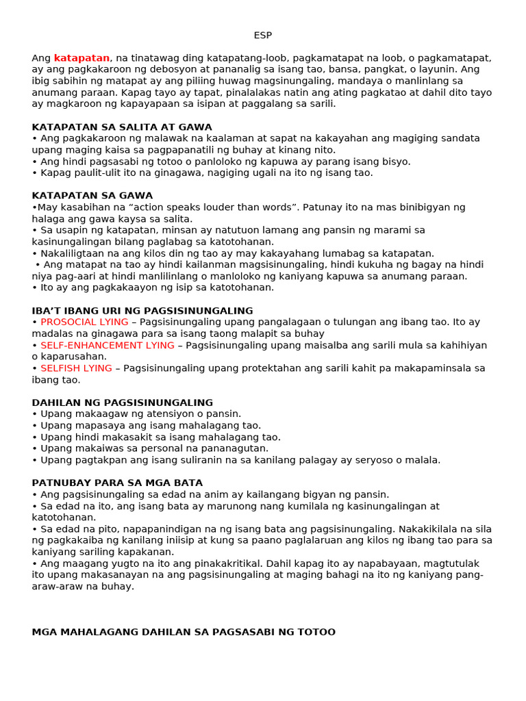 Katapatan: Katapatan Sa Salita at Gawa | PDF