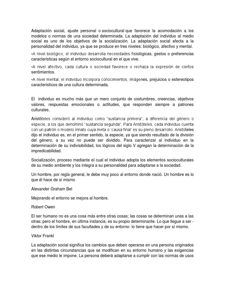 Adaptación Social | PDF | Sociedad | Socialización