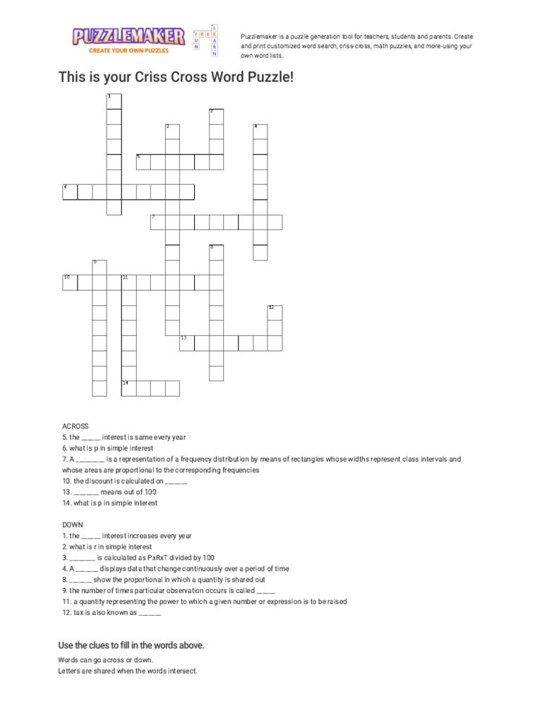 Criss Cross Puzzle - Discovery Education Puzzlemaker | PDF