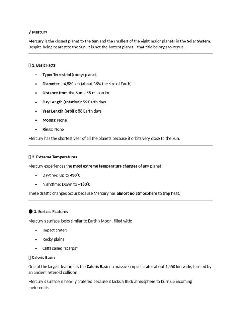 Mercury | PDF | Mercury (Planet) | Planets
