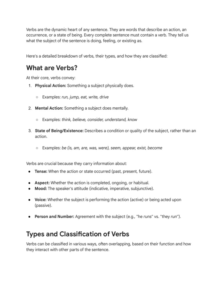 Understanding Verbs - Types and Classifications | PDF | Verb ...