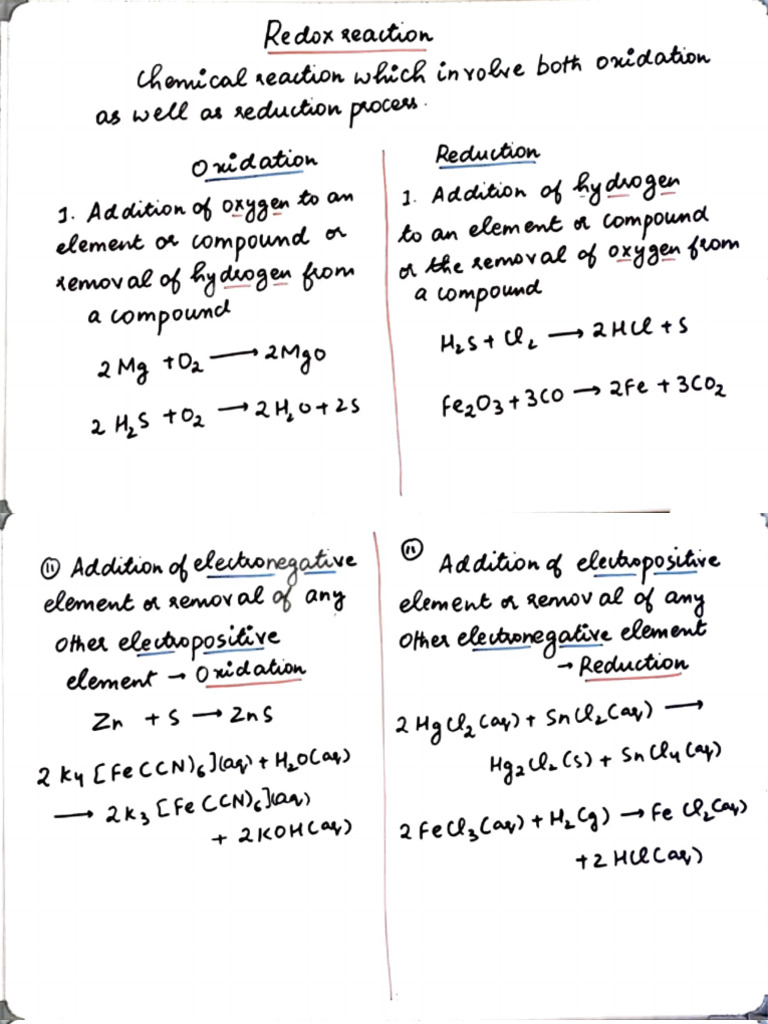 Redox Reaction Short Notes | PDF