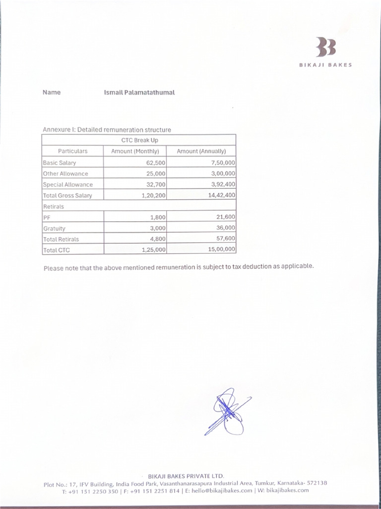Ismael - Offer Letter Annexures | PDF