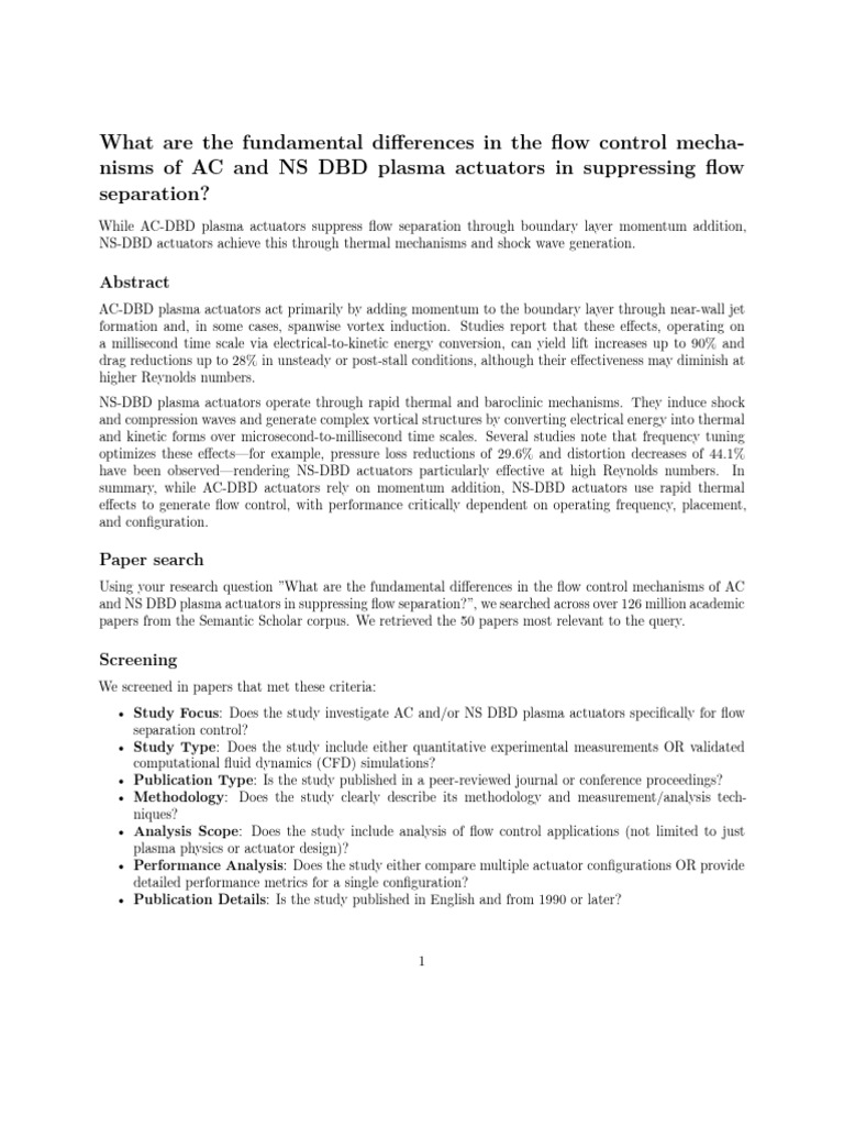 Flow Control Mechanisms in AC vs. NS DBD Plasma Ac - Report | PDF