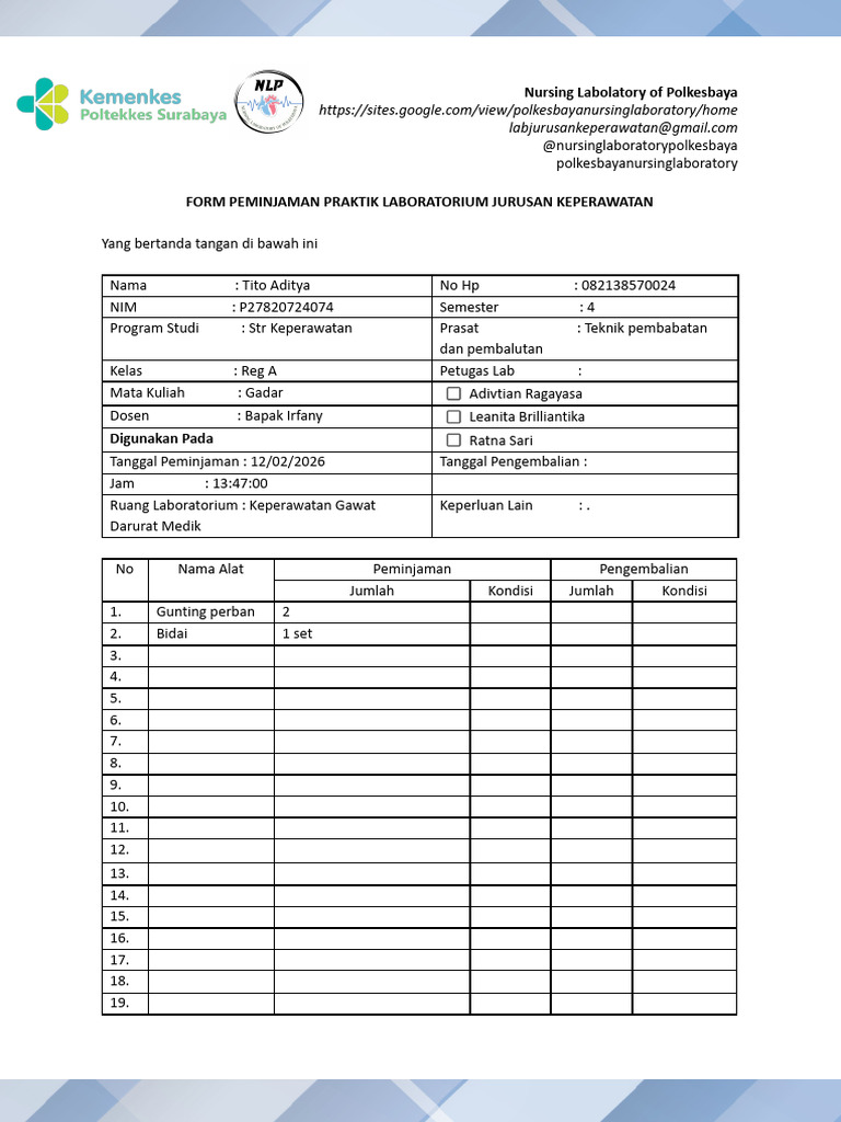 Form Peminjaman Alat Tito Aditya | PDF