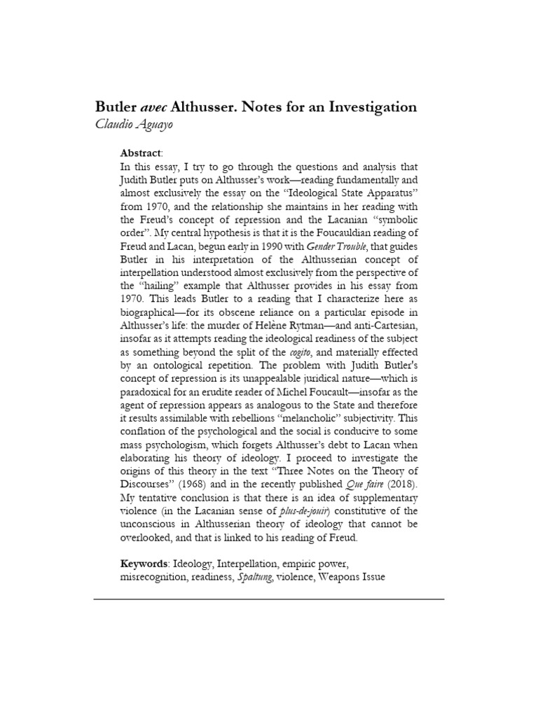 Claudio Aguayo - Butler Avec Althusser - Notes For An Investigation ...