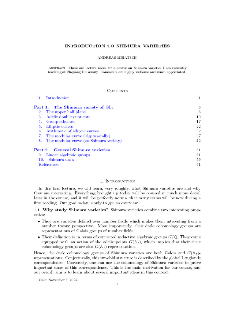 Introduction To Shimura Varieties | PDF | Index Of A Subgroup | Mathematics