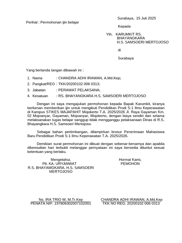 Permohonan Ijin Belajar CHANDRA | PDF