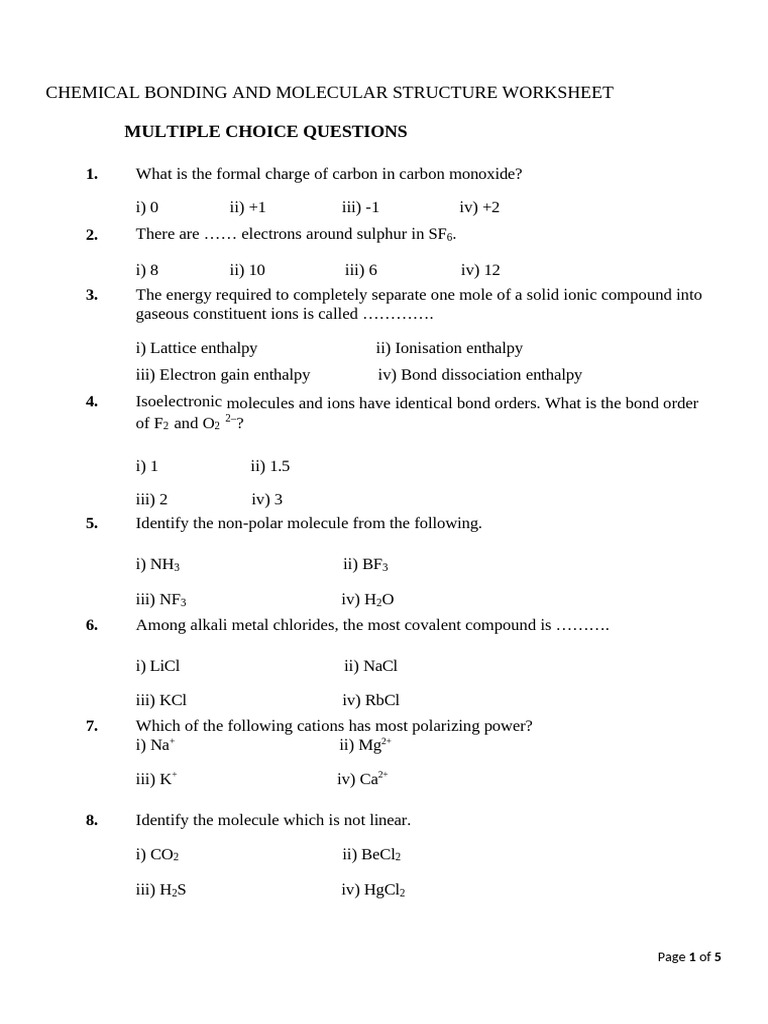 Chemical Bonding and Molecular Structure | PDF | Covalent Bond ...