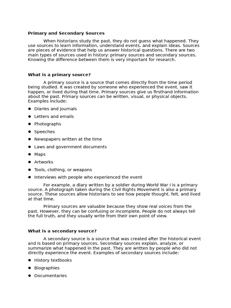 Primary and Secondary Sources | PDF | Primary Sources | Historian