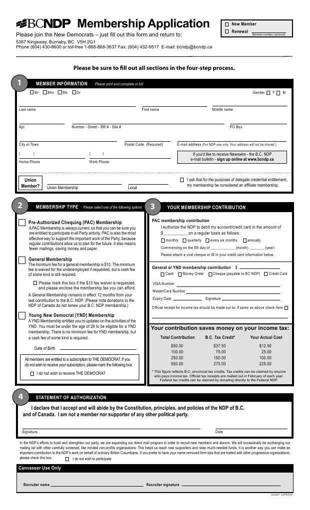 NDP Membership Form | PDF