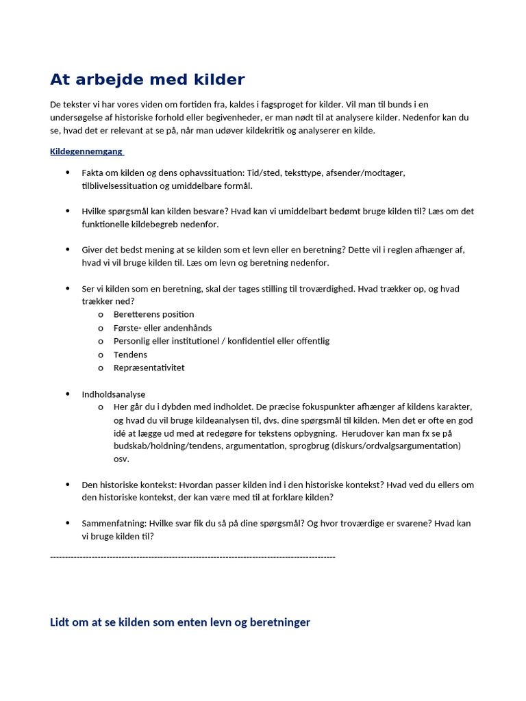 At Arbejde Med Historiske Kilder | PDF