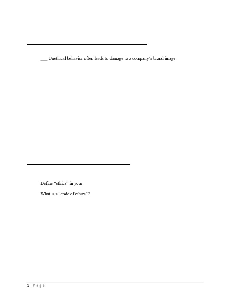 Business Ethics Work Sheet | PDF