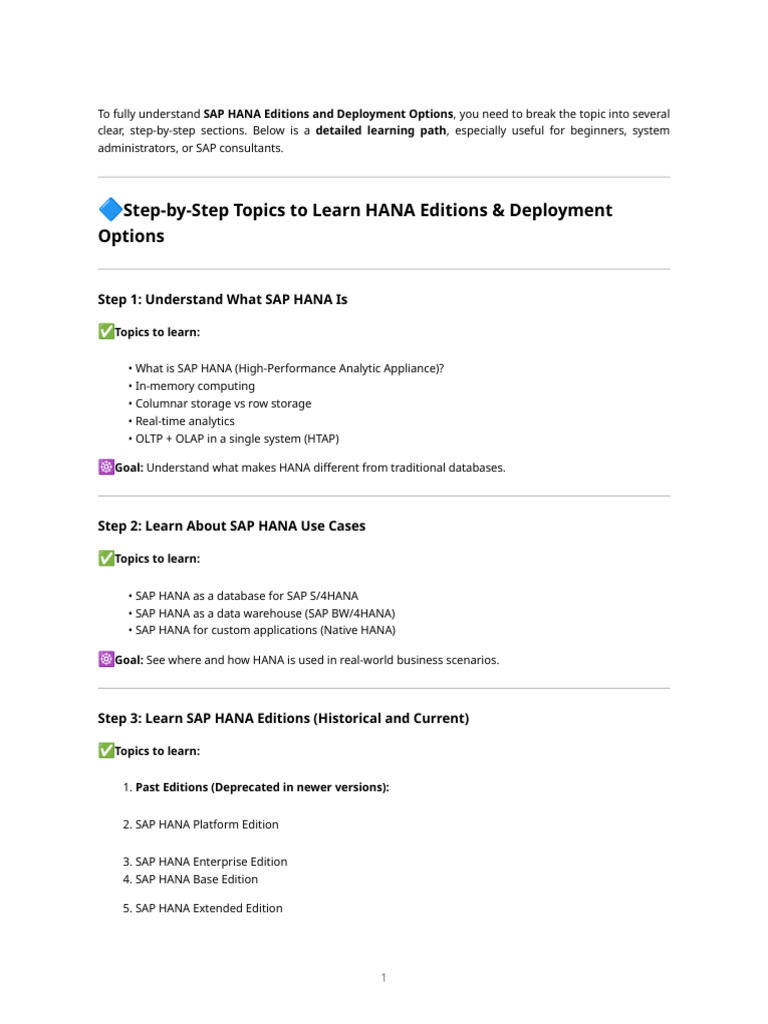 SAP HANA Editions and Deployment Options | PDF | Cloud Computing ...