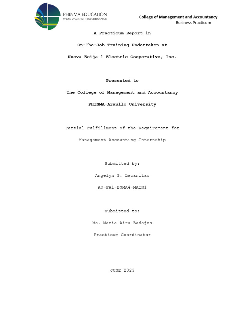 Sample of Practicum Report (PR) | PDF | Cashier | Business