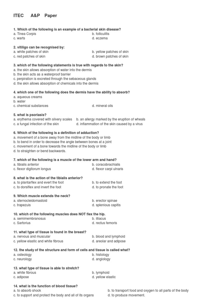 ITEC A＆P past paper | PDF | Lymphatic System | Human Body
