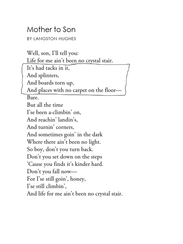 Mother To Son Langston Hughes1 2 | PDF