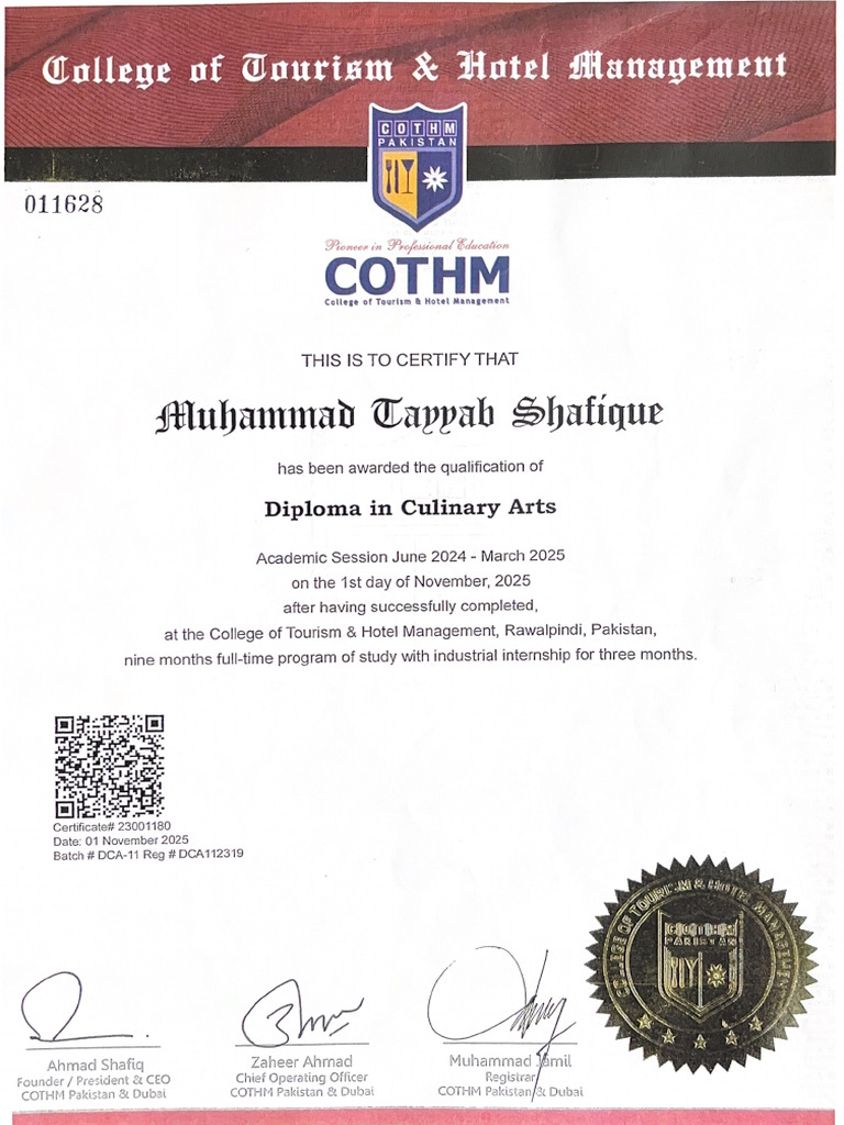 Tayyab Cothm Certificate | PDF