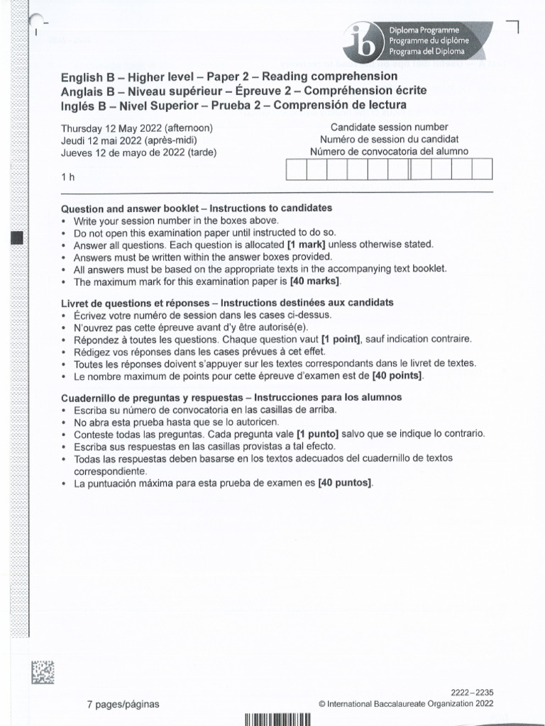 2022 MAY - English B HL Paper 2 RC | PDF