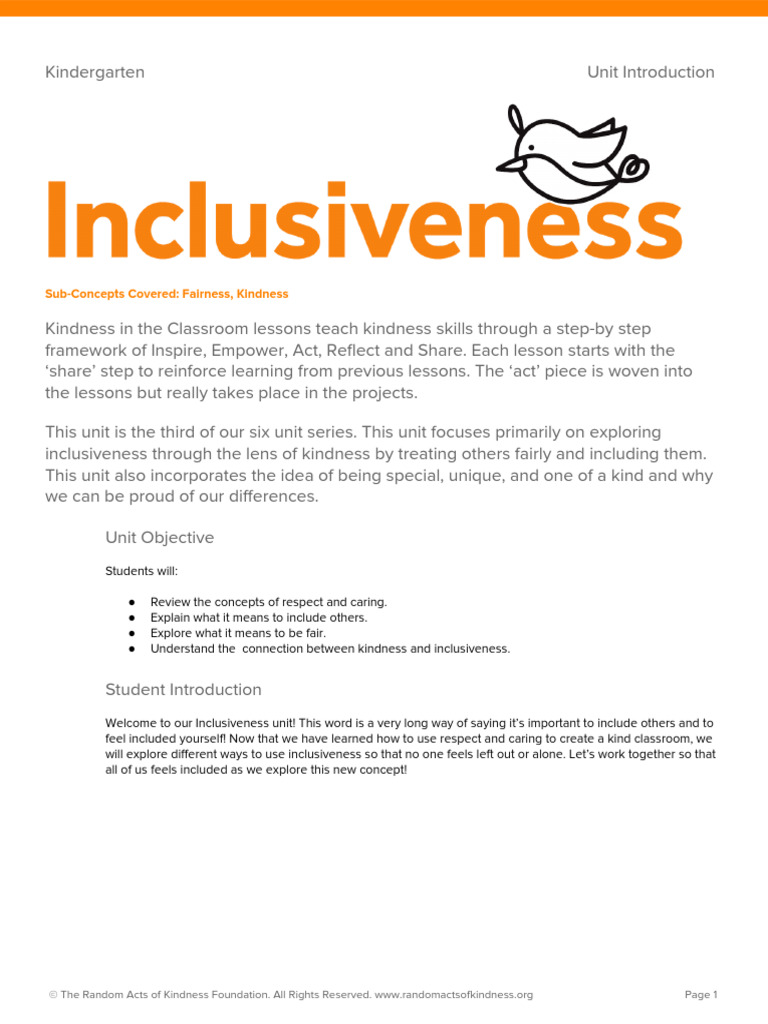 KIC Kindergarten Unit 3 Inclusiveness | PDF | Teachers | Classroom
