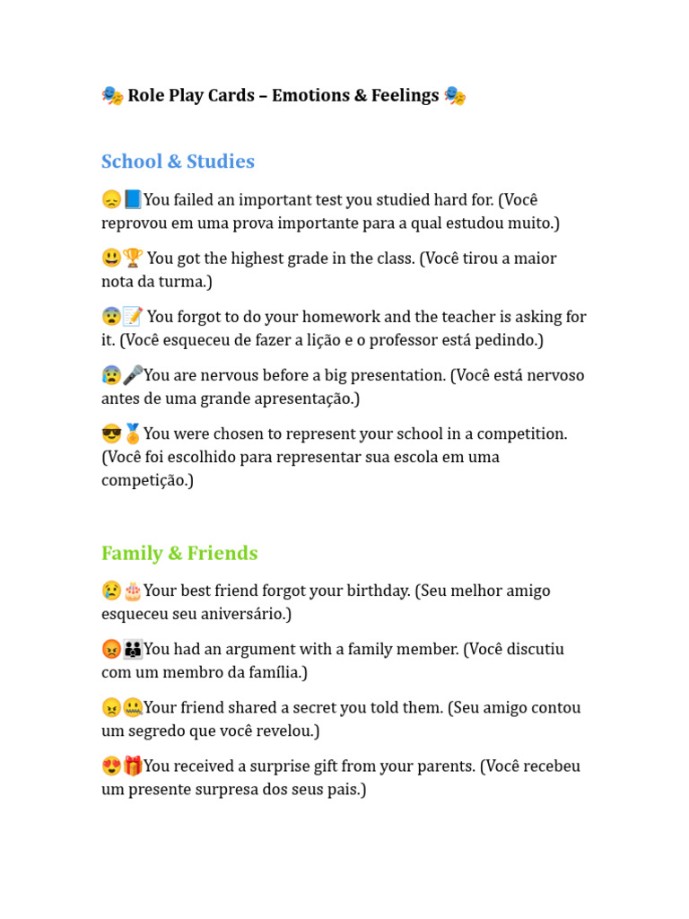 Role Play Cards Colored Emojis.docx | PDF