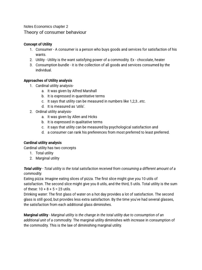 Consumer Behaviour Economics Chapter 2 | PDF | Utility | Marginal Utility