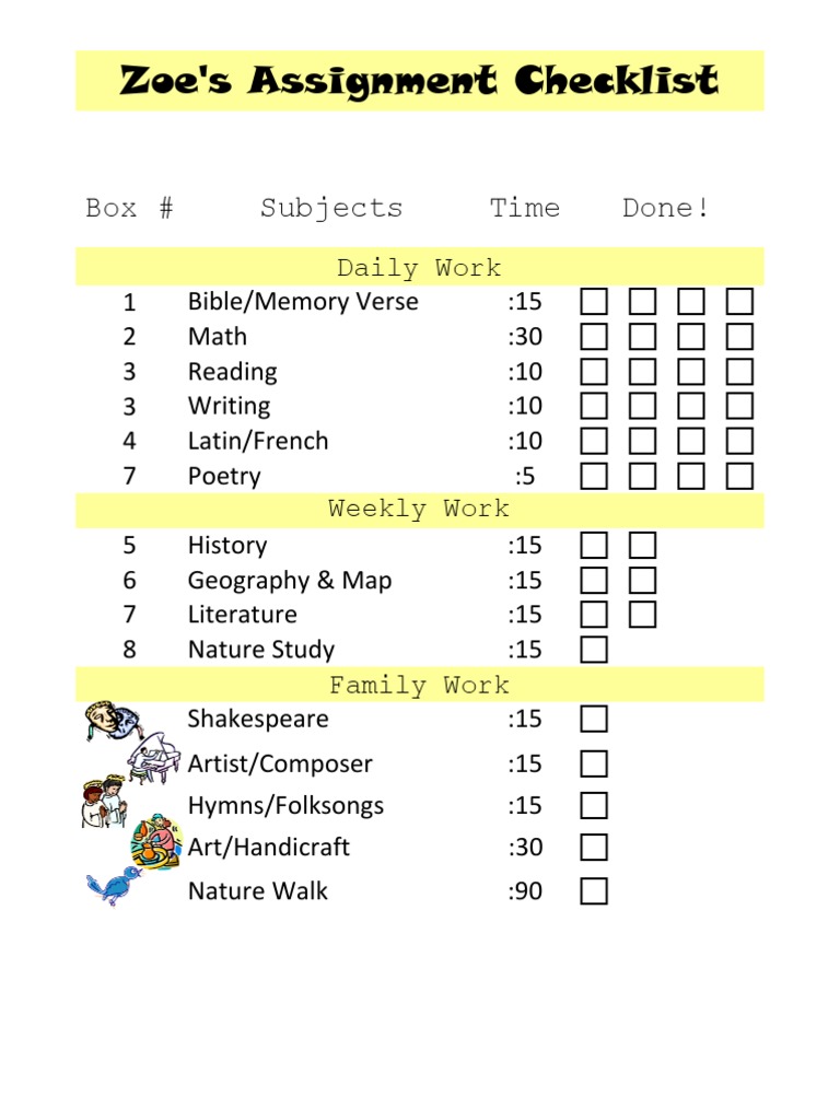 AO Y1 Weekly Checklist | PDF | Language Arts & Discipline | Art