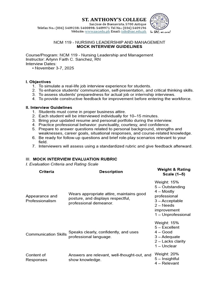 Mock Interview Guidelines | PDF | Cognition