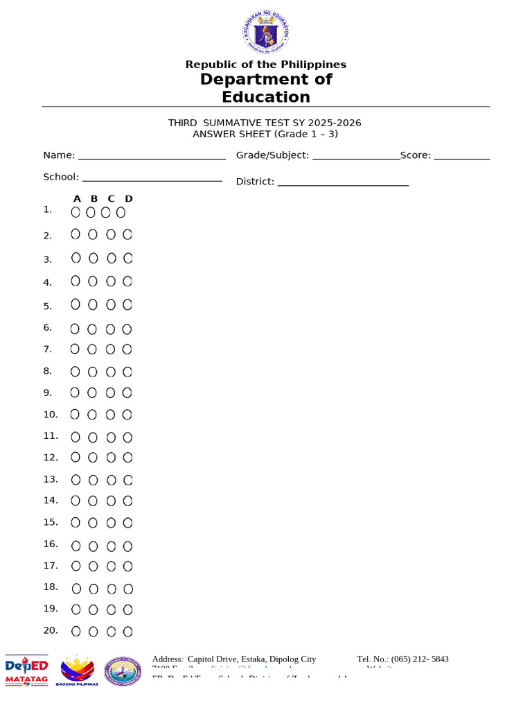 Q3 Answer Sheet Summative Test | PDF | Chess Theory | Chess