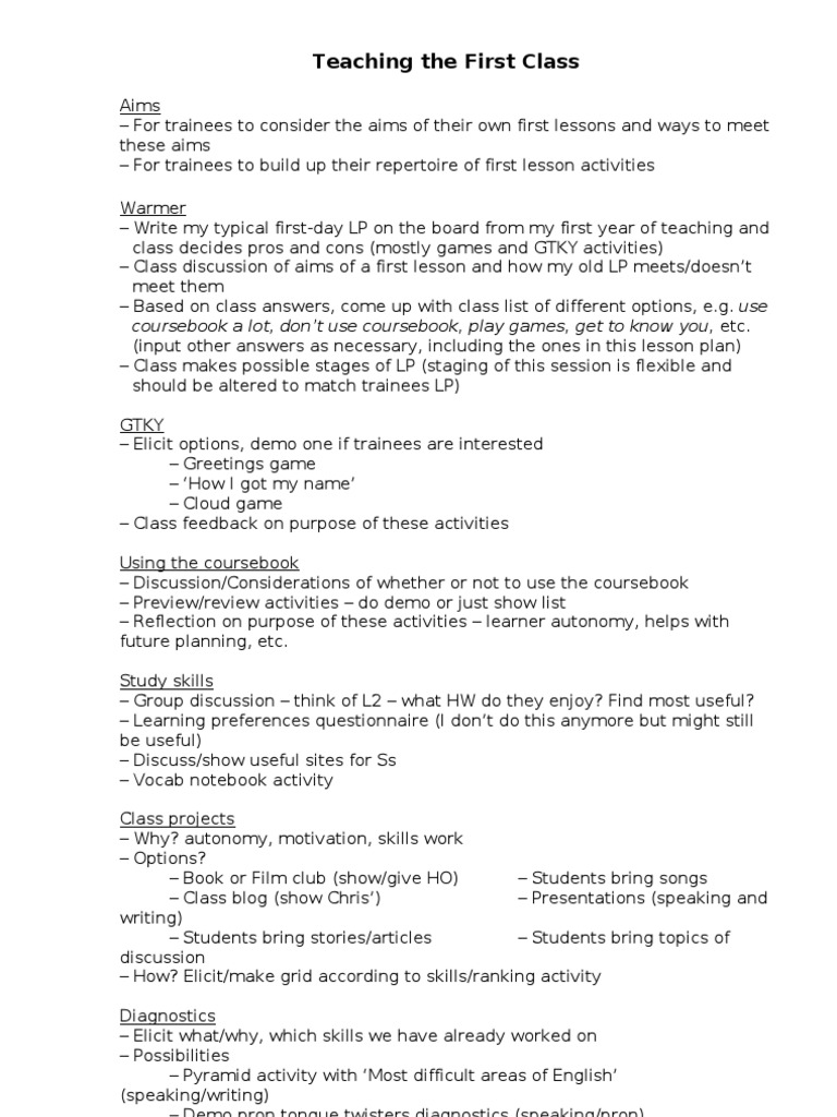 Teaching The First Class | PDF