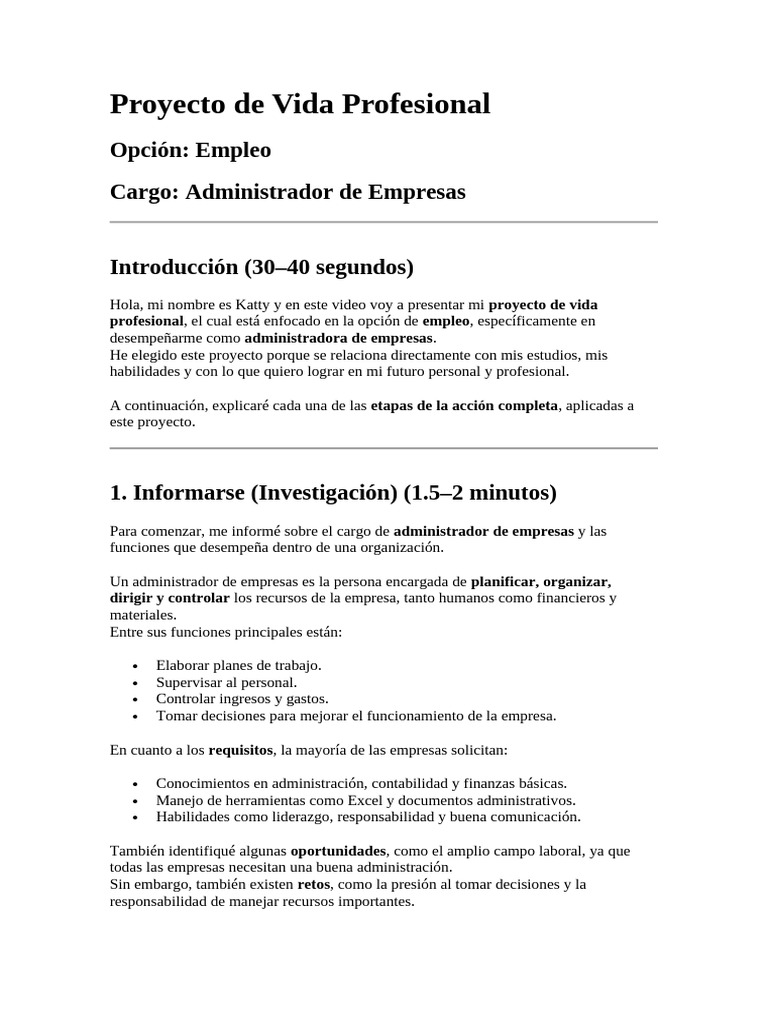 Proyecto de Vida Profesional | PDF | Planificación | Business