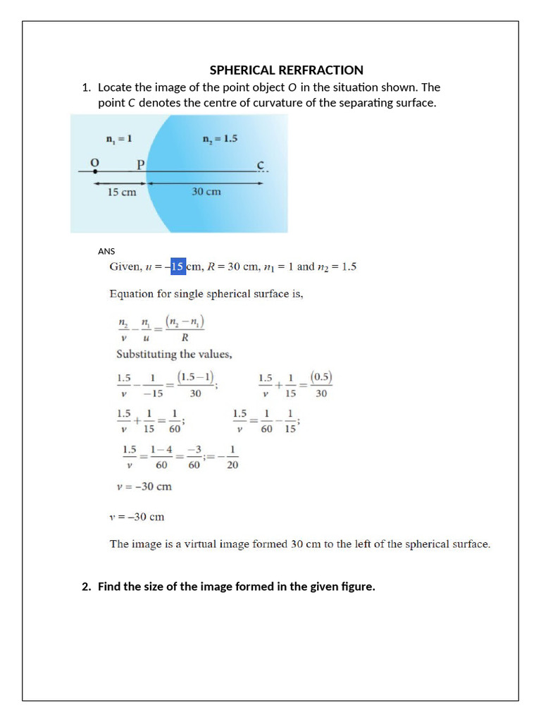 Spherical Refraction Numericals | PDF | Applied And Interdisciplinary ...